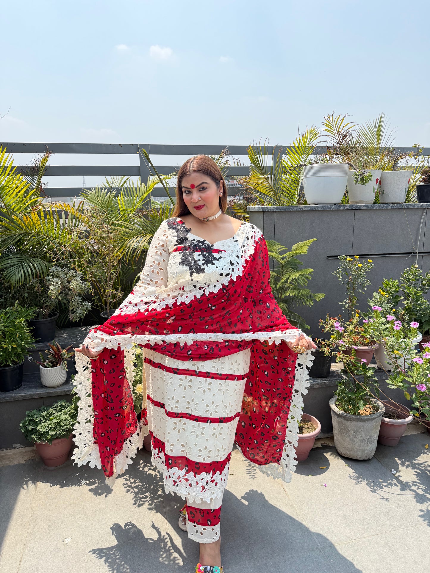 Avani (Hakoba Chikan Cotton Suit With Red Tiger Print Detailing ...